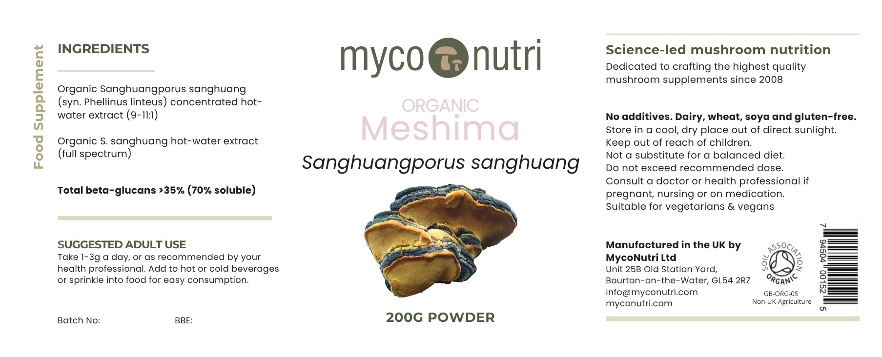 MycoNutri Organic Meshima 200g Powder (Phellinus linteus) - Meshima ...